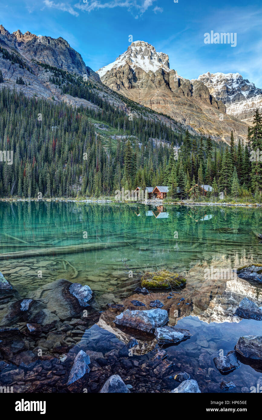 Mount Huber at lake O'Hara. On a clear and cold morning in Yoho ...