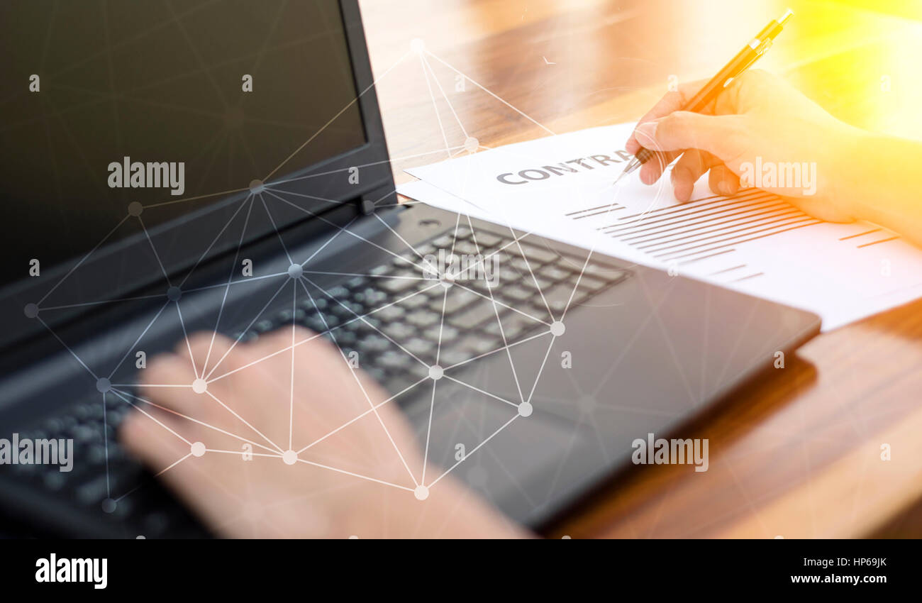 businessman hand working with new modern computer and business strategy ...