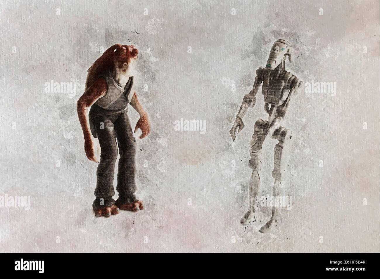 Jar Jar Binx and battle droid Star wars action figures Stock Photo - Alamy
