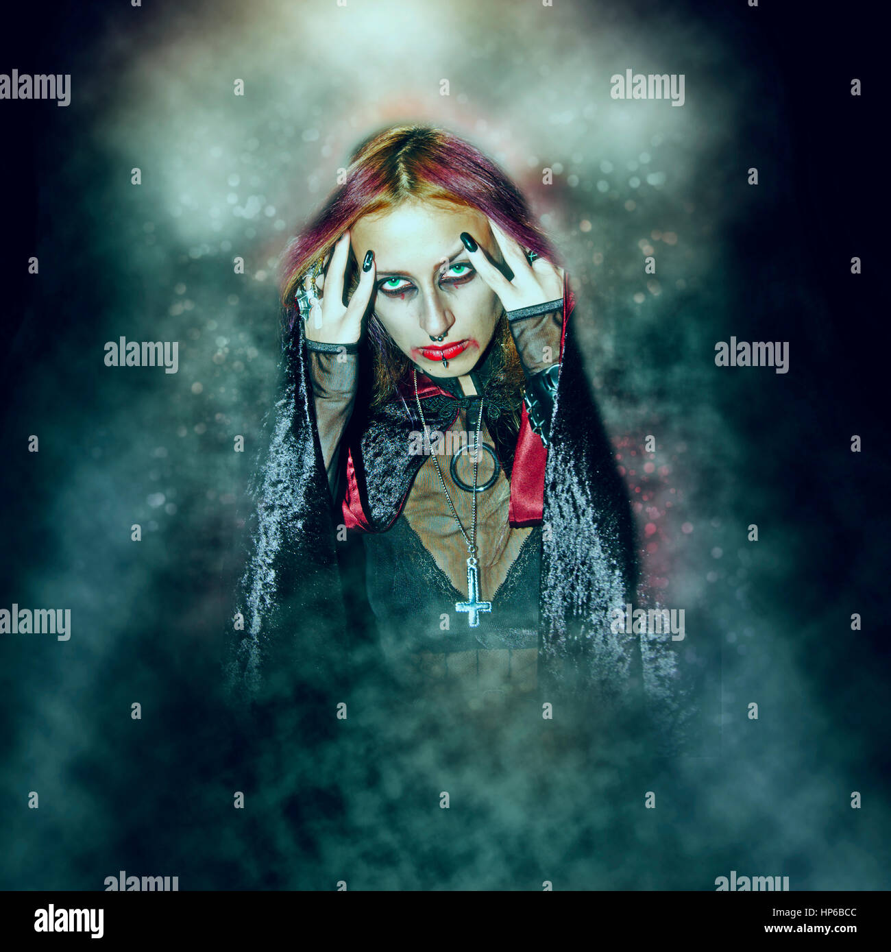 At midnight, the vampire influence shows on this young model Stock ...