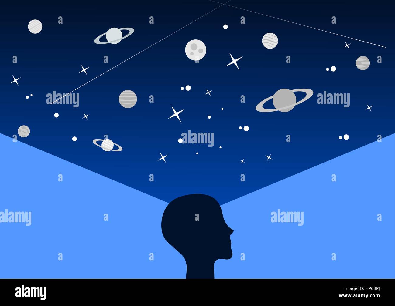 Concept of thinking with the profile of a man on the blue space ...