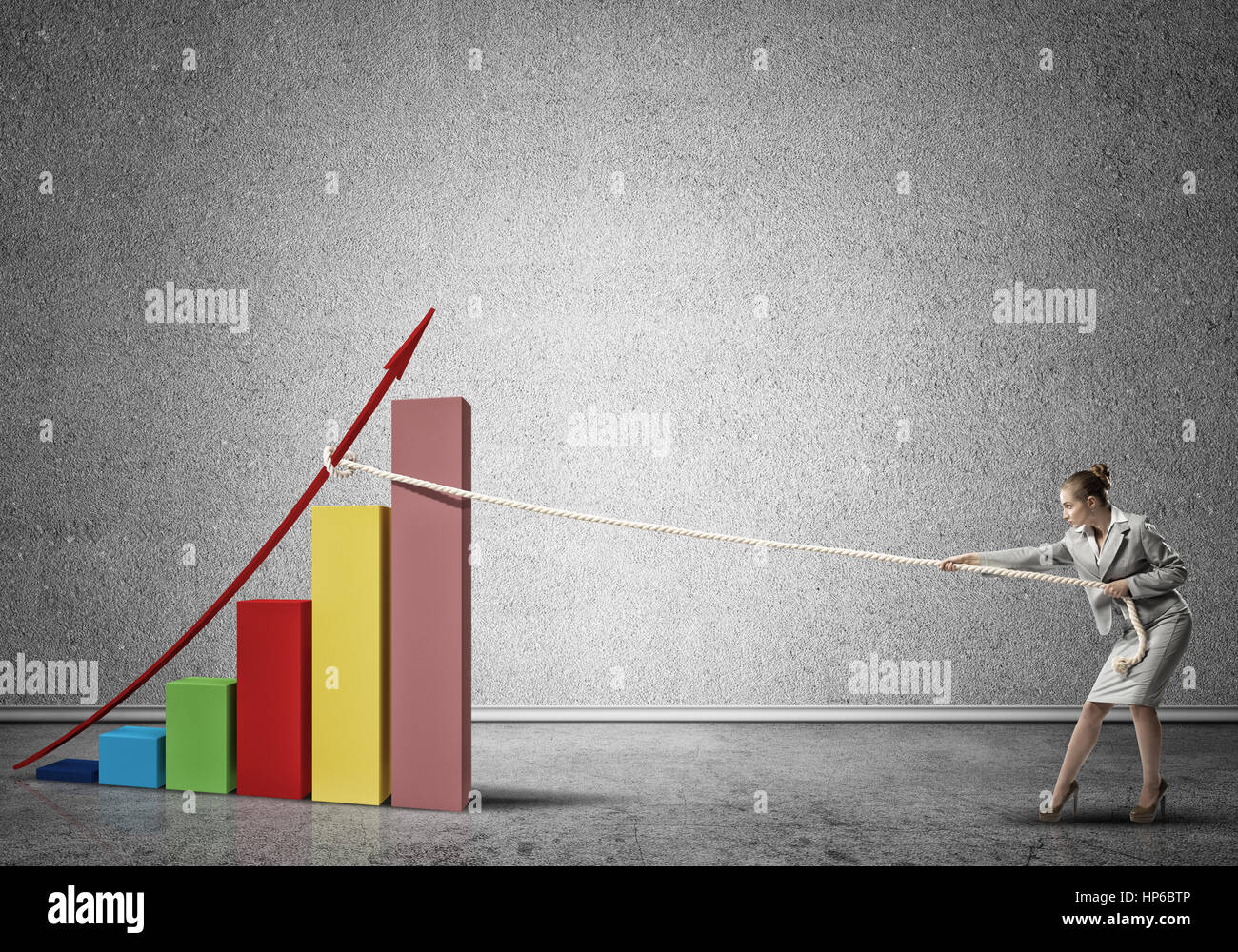 Young woman outdoors and growing graph presenting growth progress Stock ...