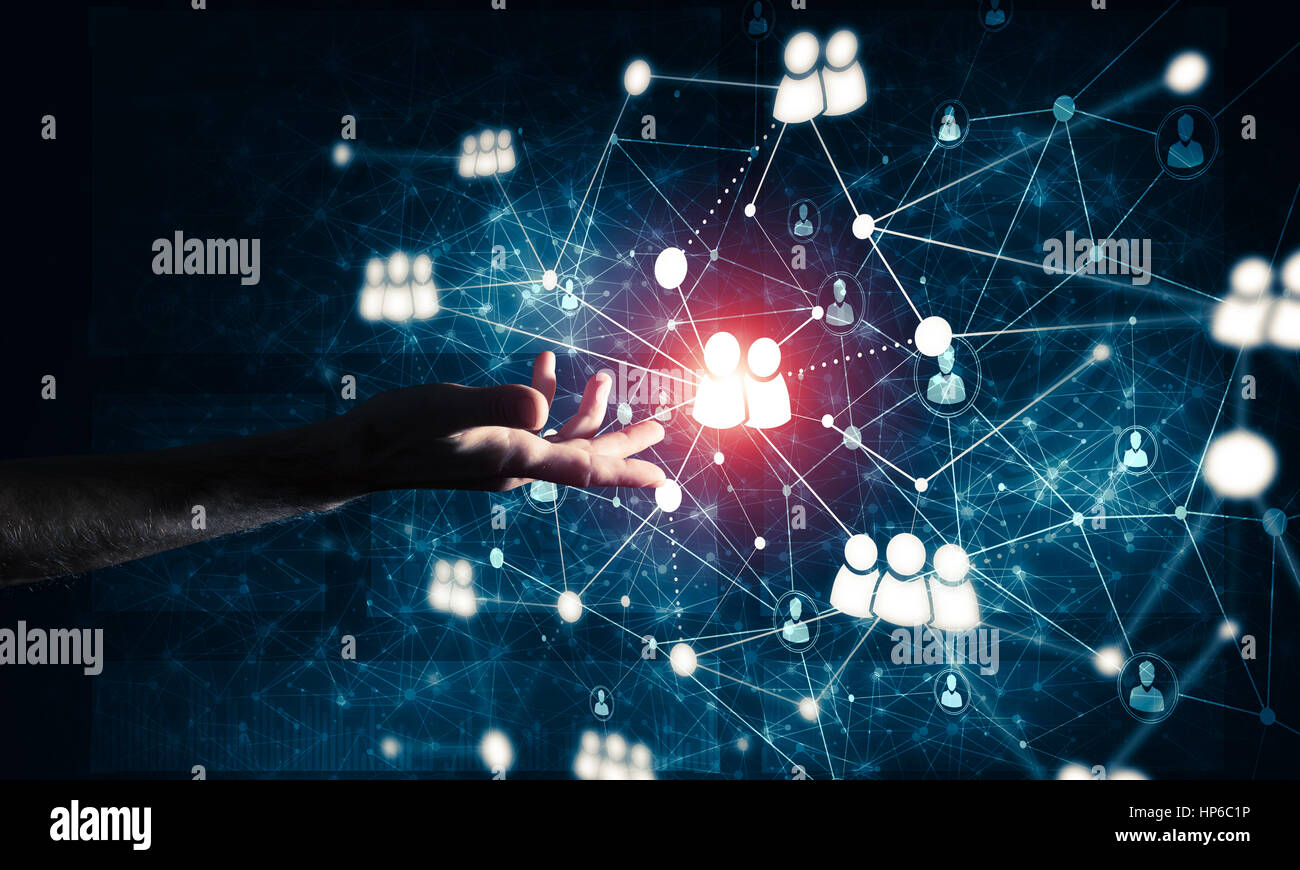 Background conceptual image with social connection lines on dark ...