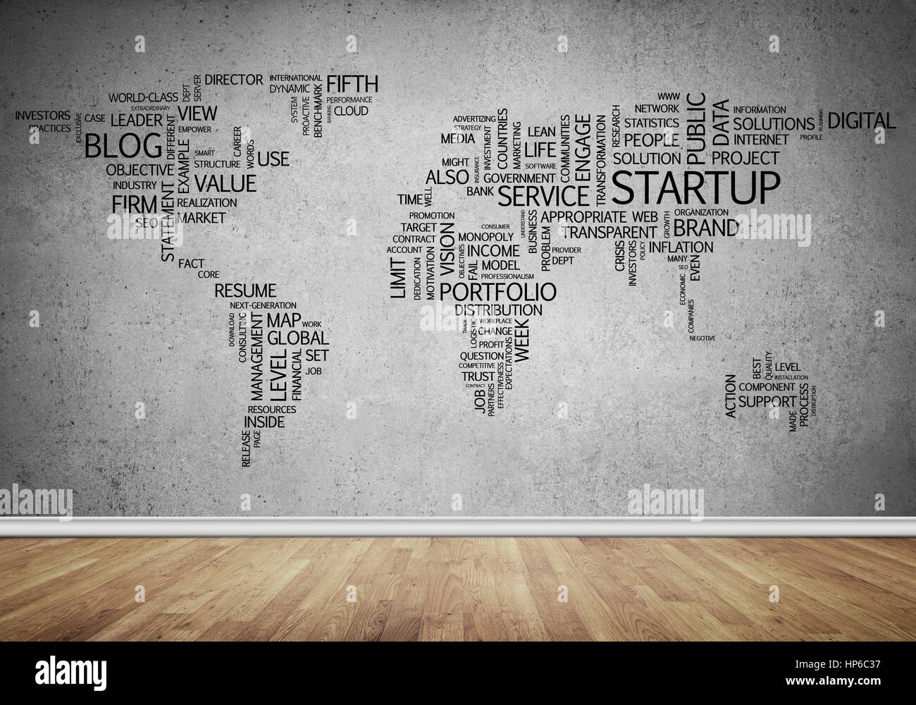 Concept of global business with world map on concrete wall Stock Photo ...