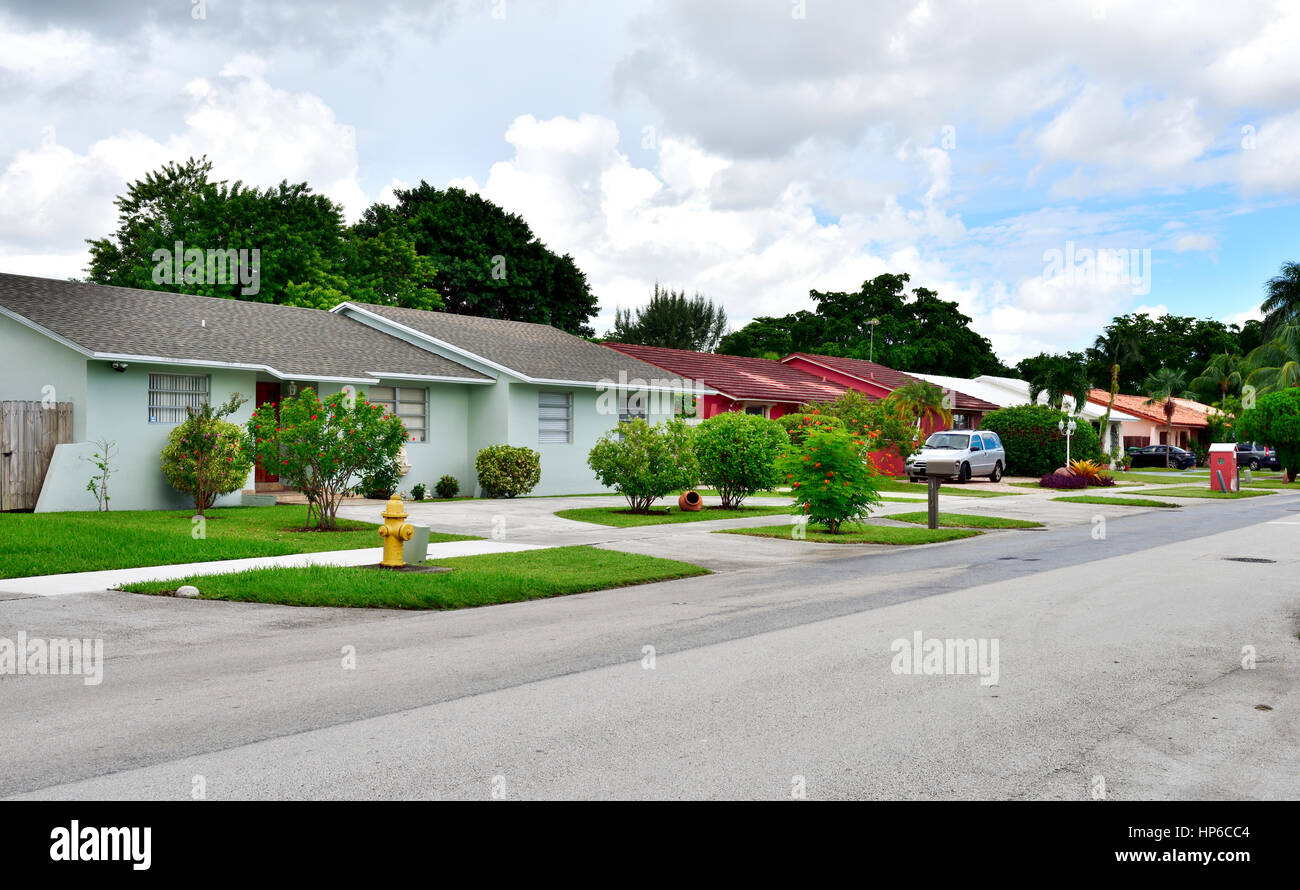 Typical American single-story residential homes, Miami, Florida Stock ...
