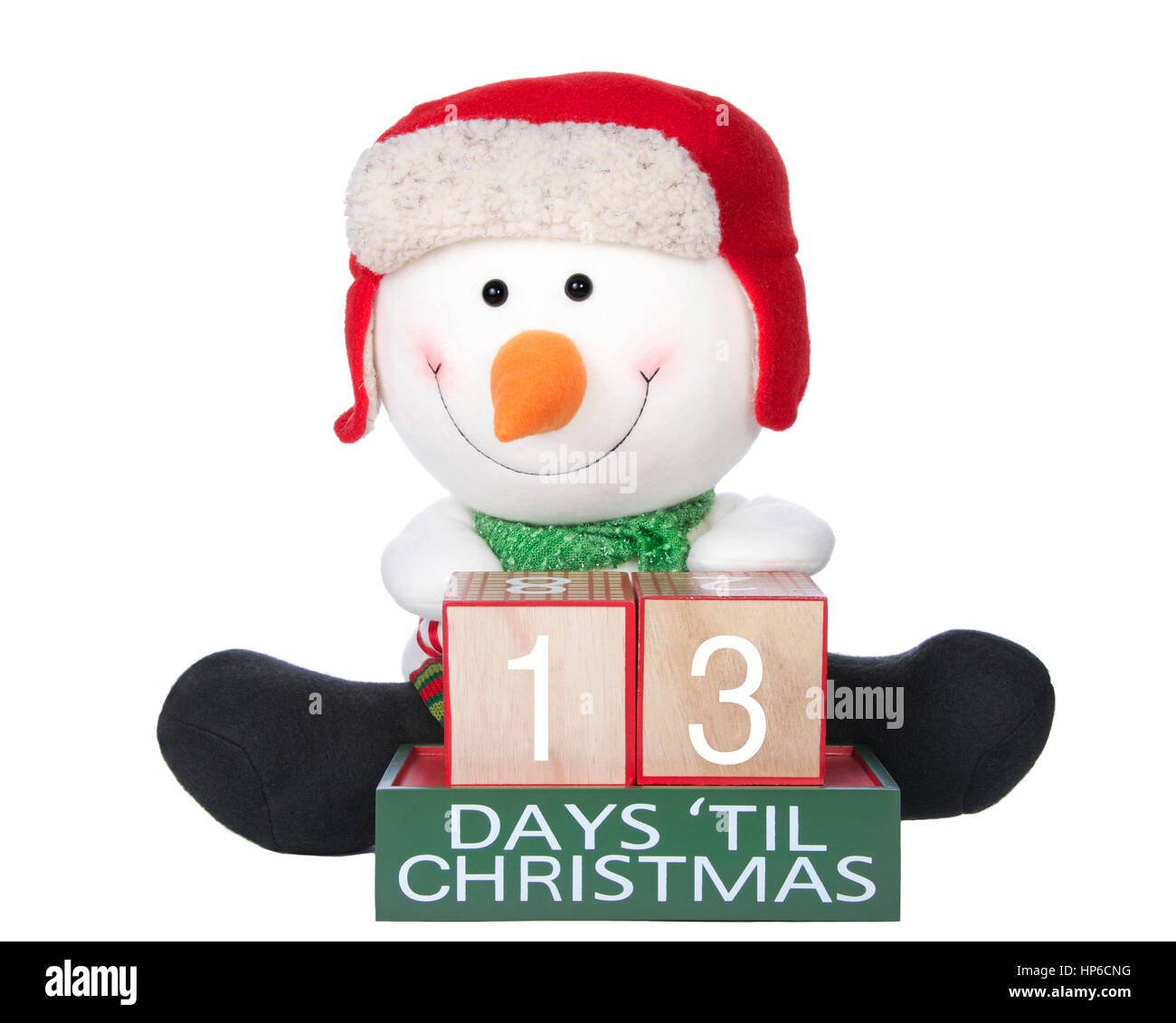 13 Days Until Christmas Light Beech Wood Blocks With Snowman Sitting