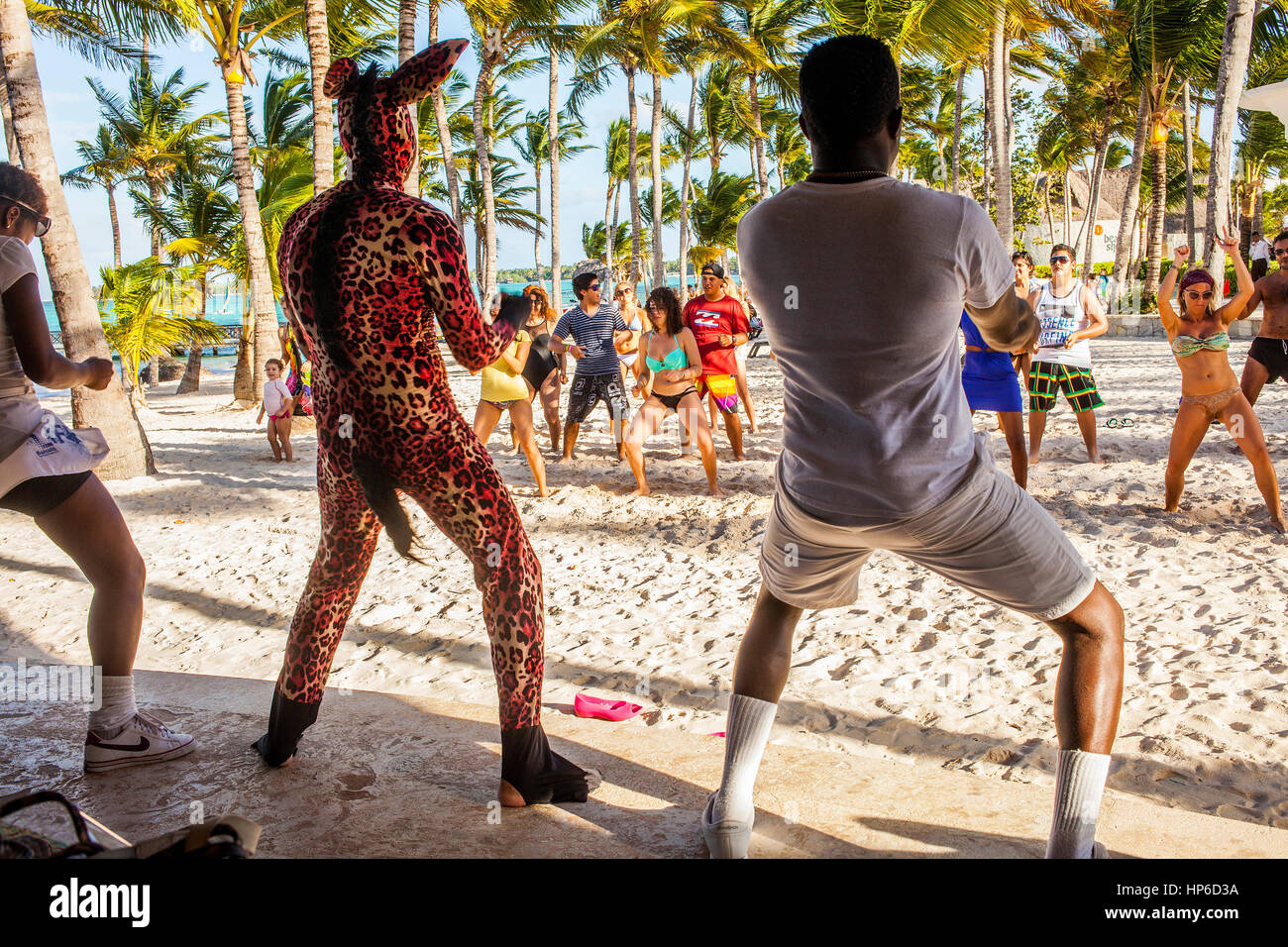 Tourists and entertainers dancing, Barcelo Bavaro Beach Resort, Punta ...