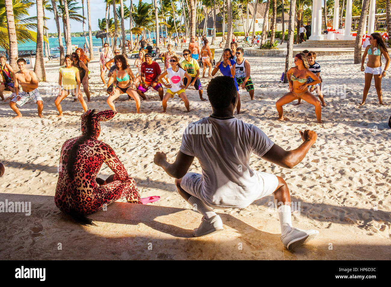 Tourists and entertainers dancing, Barcelo Bavaro Beach Resort, Punta ...