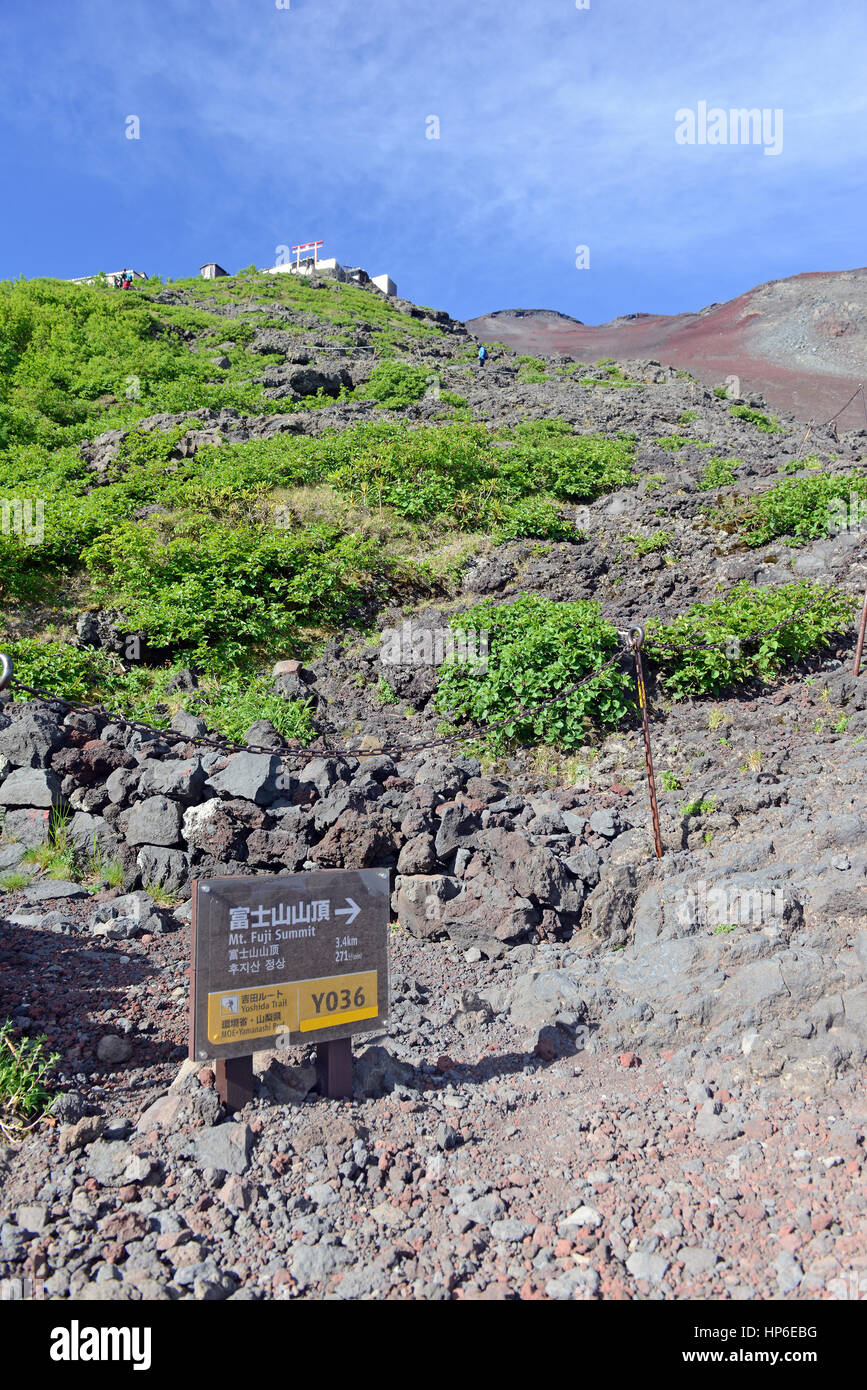 Trail and route signs on Mount Fuji volcano, Japan Stock Photo - Alamy
