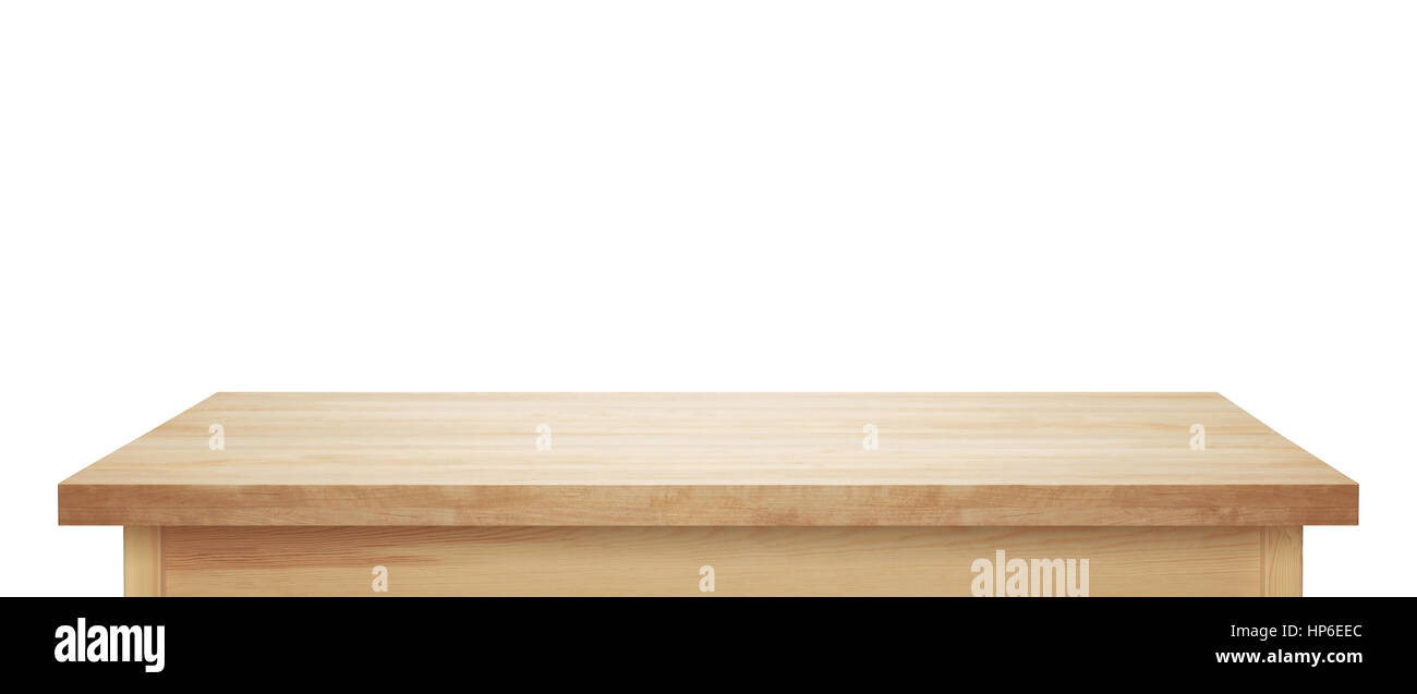 Light wooden tabletop. Table on white background Stock Photo - Alamy