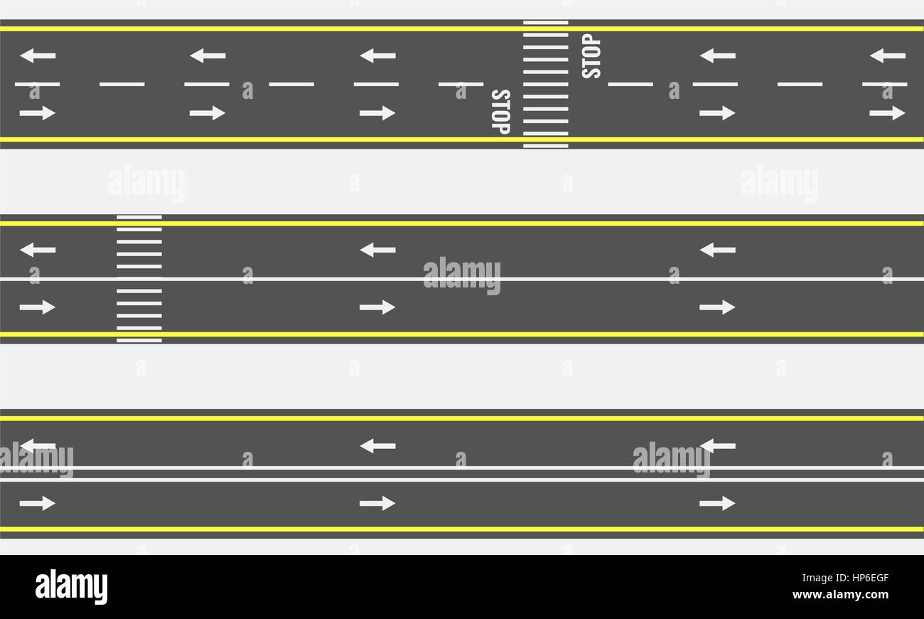 Seamless asphalt road and highway types from top view. Vector ...