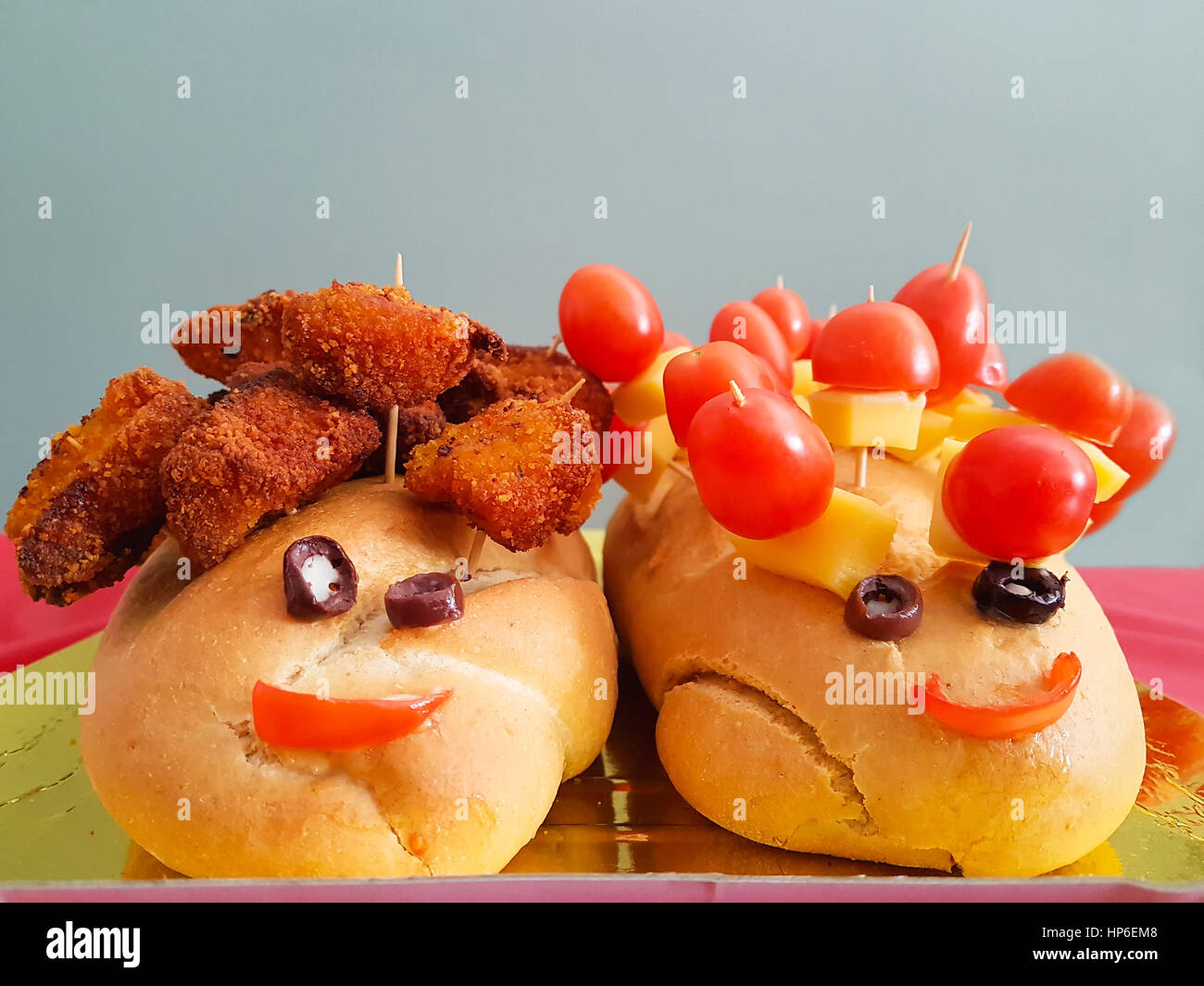 Kid's party food with two breads looking like happy human face Stock ...