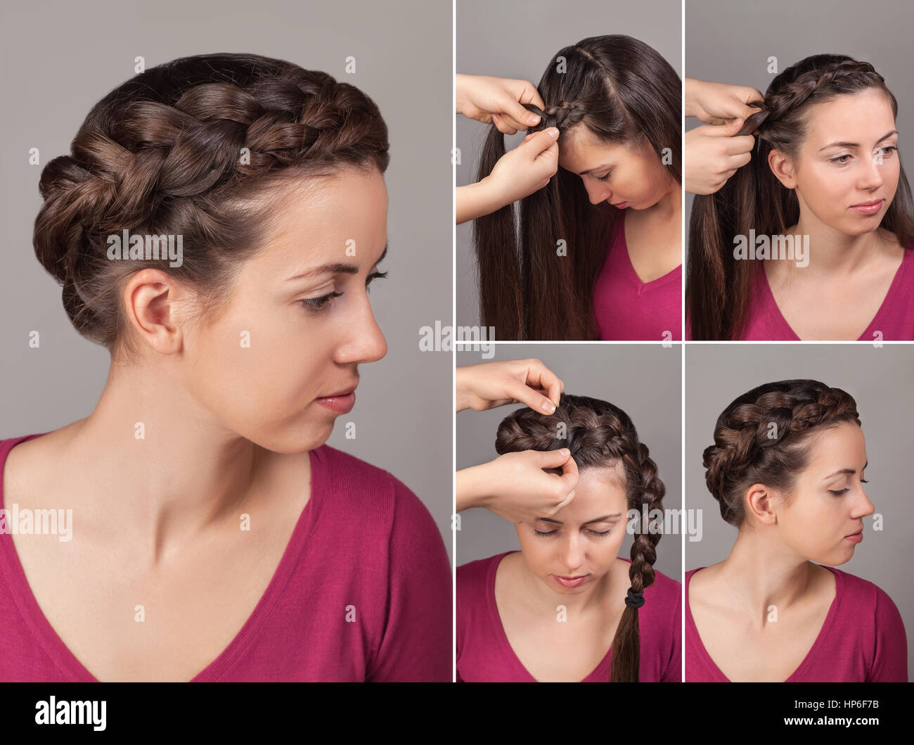 Process of weaving braid.Hairstyle for long hair.Boho style Stock Photo ...