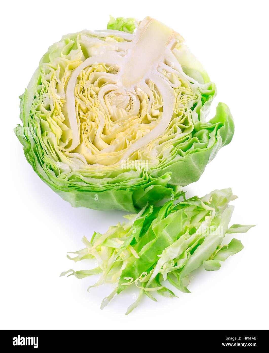 sliced green cabbage isolated on white.Cut green cabbage isolated on ...