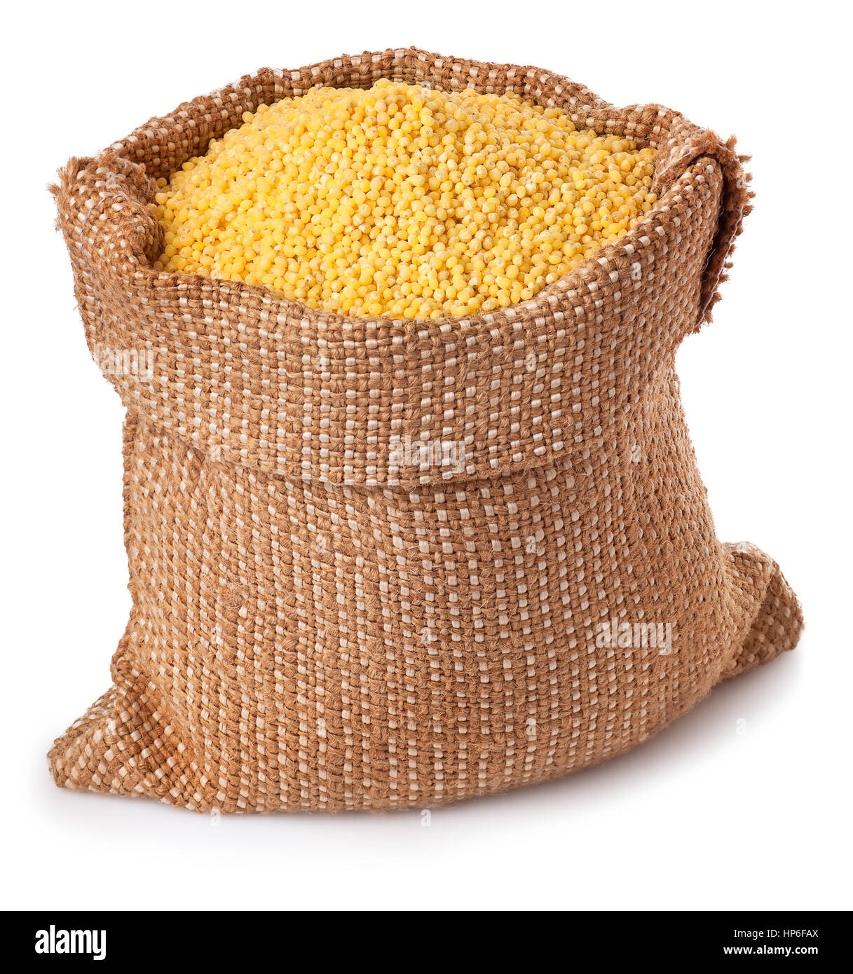Millet sack isolated on white background. Millet in burlap sack Stock ...