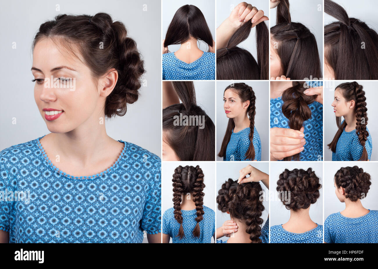 Hair tutorial. Hairstyle volume braids tutorial. Backstage technique of ...