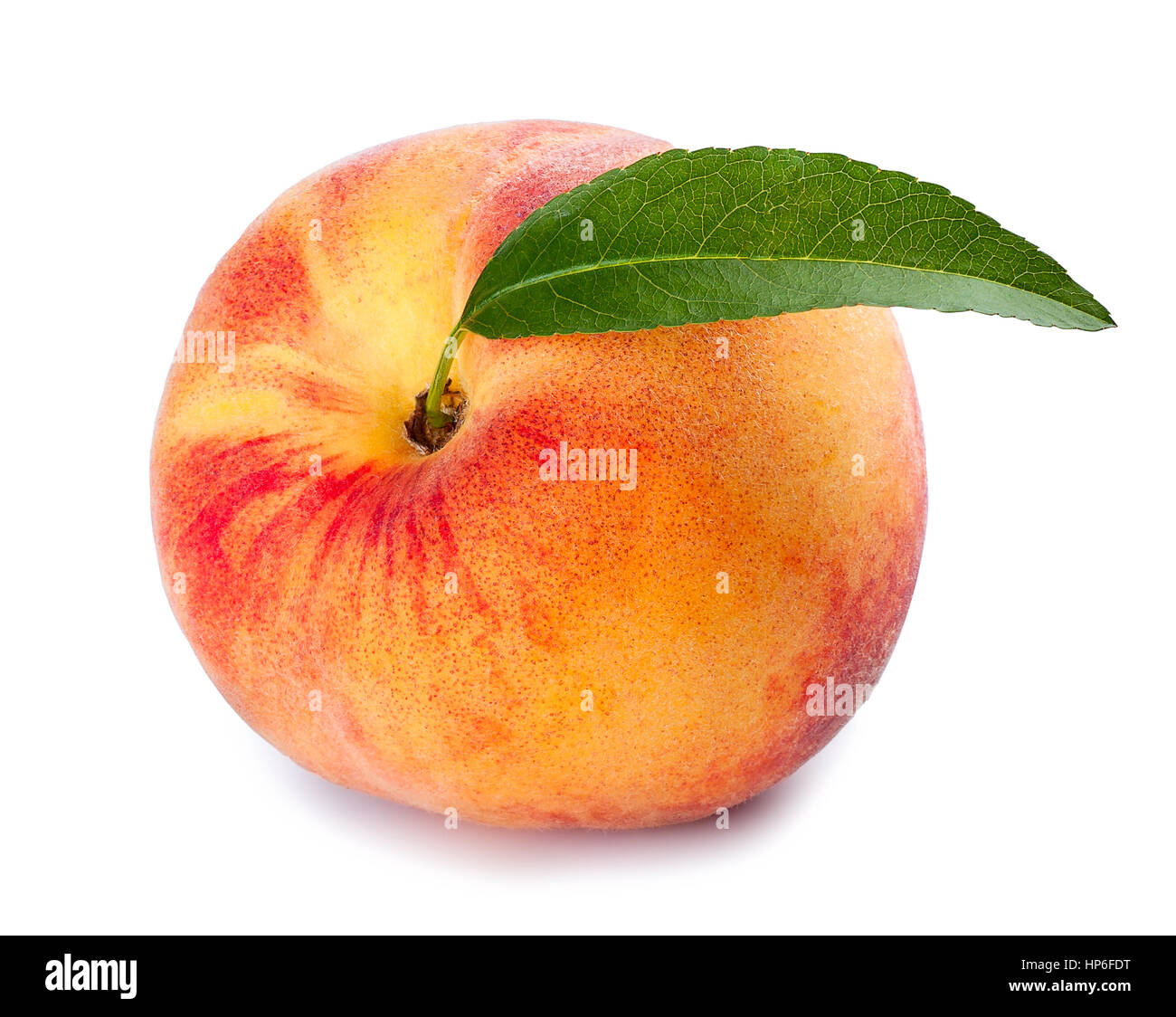 Peach whole fruit with leaf isolated on white background. Isolated ...