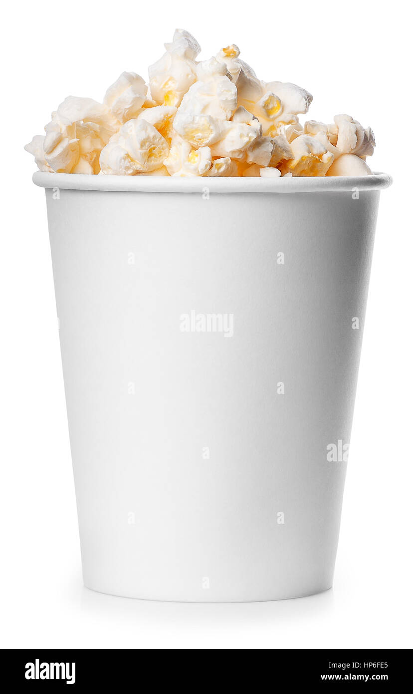 White takeaway cup full of popcorn isolated on white background. Full ...
