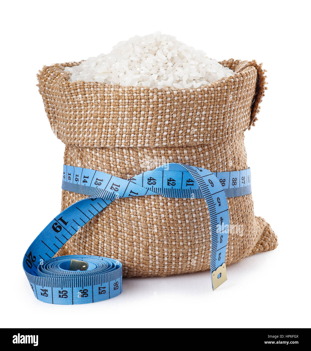 Rice. Grains of rice in burlap bag isolated on white background ...