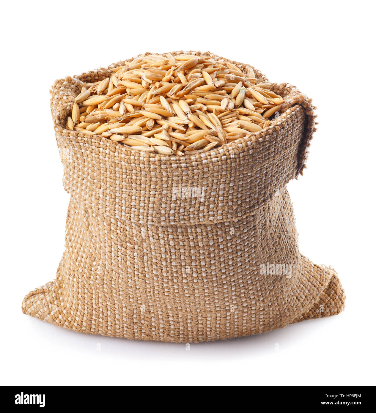 grain oats with husk in burlap bag isolate on white background ...