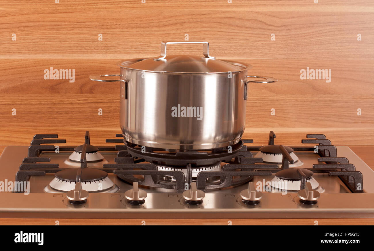 Picture of an stainless steel cooking pot in the kitchen Stock Photo ...