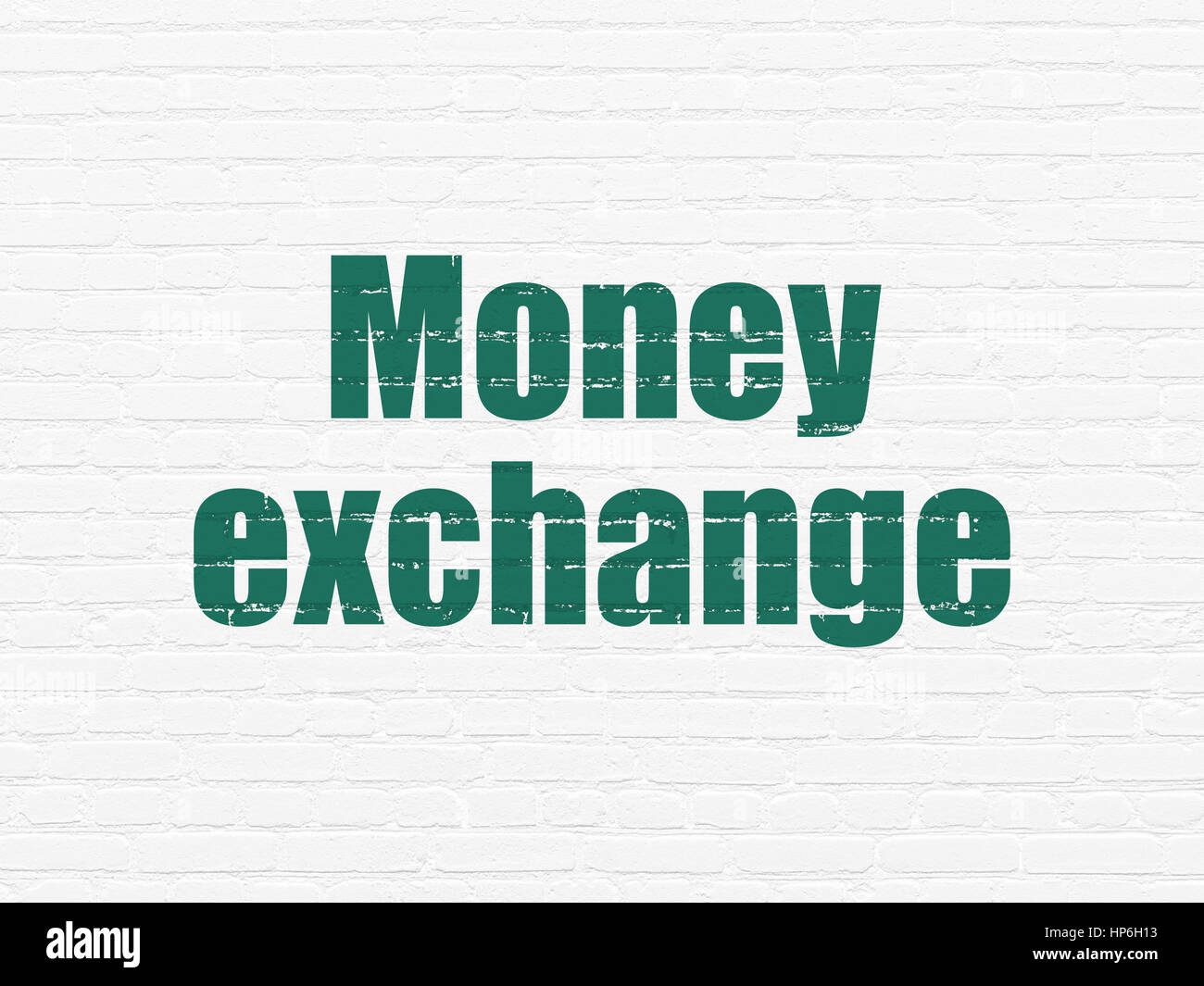 Banking concept: Painted green text Money Exchange on White Brick wall ...
