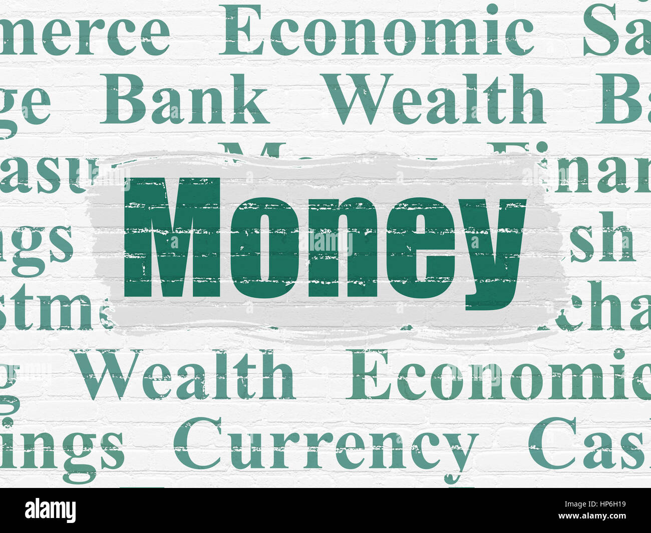 Banking concept: Painted green text Money on White Brick wall ...