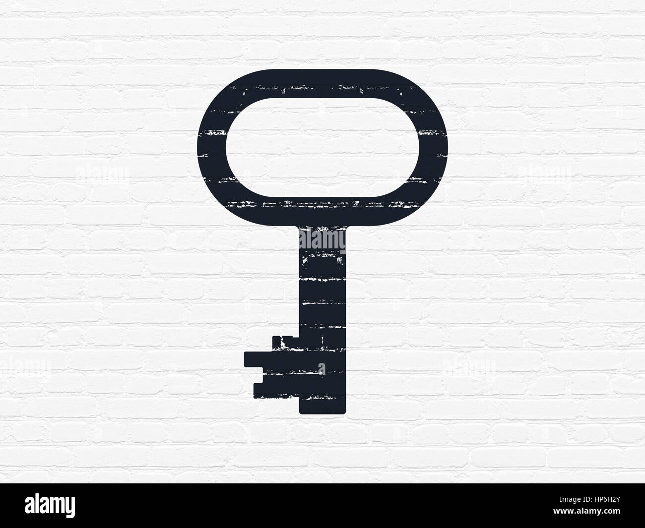Privacy concept: Painted black Key icon on White Brick wall background ...