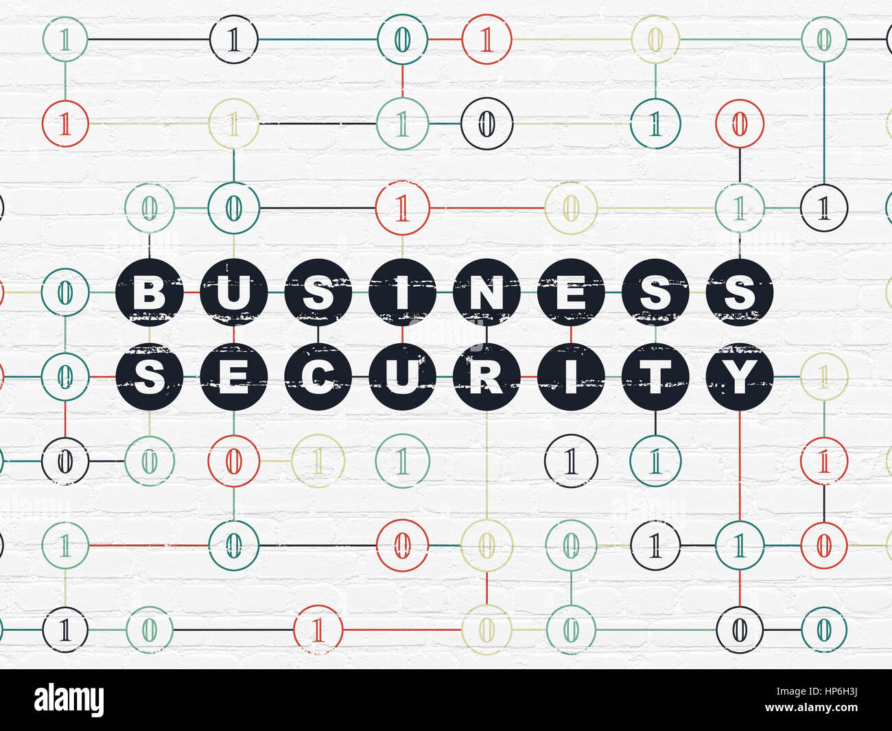 Safety concept: Painted black text Business Security on White Brick ...