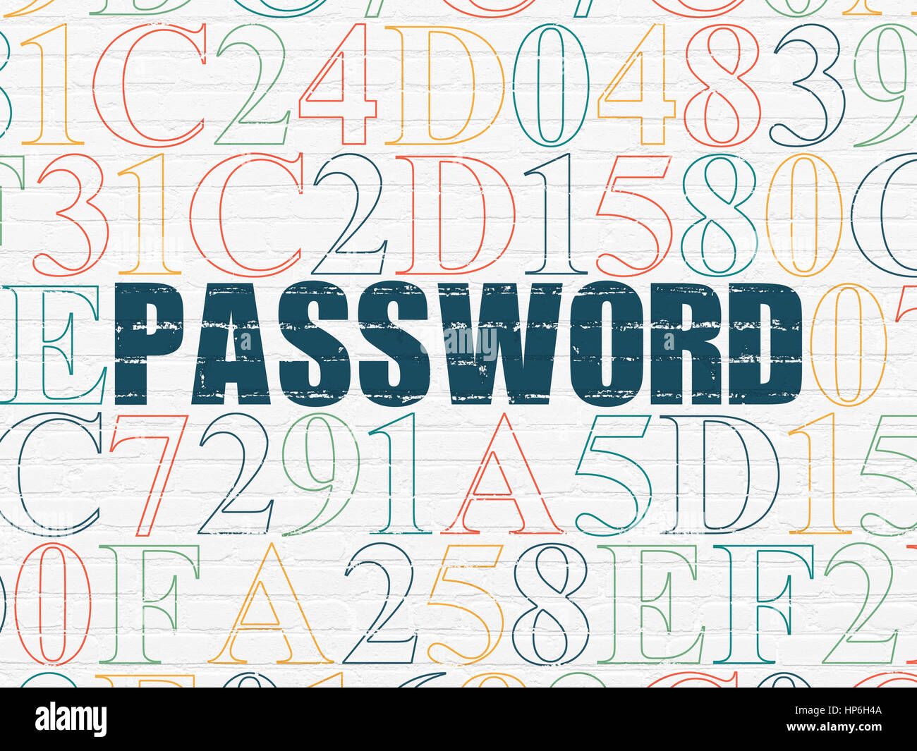 Protection concept: Painted blue text Password on White Brick wall ...