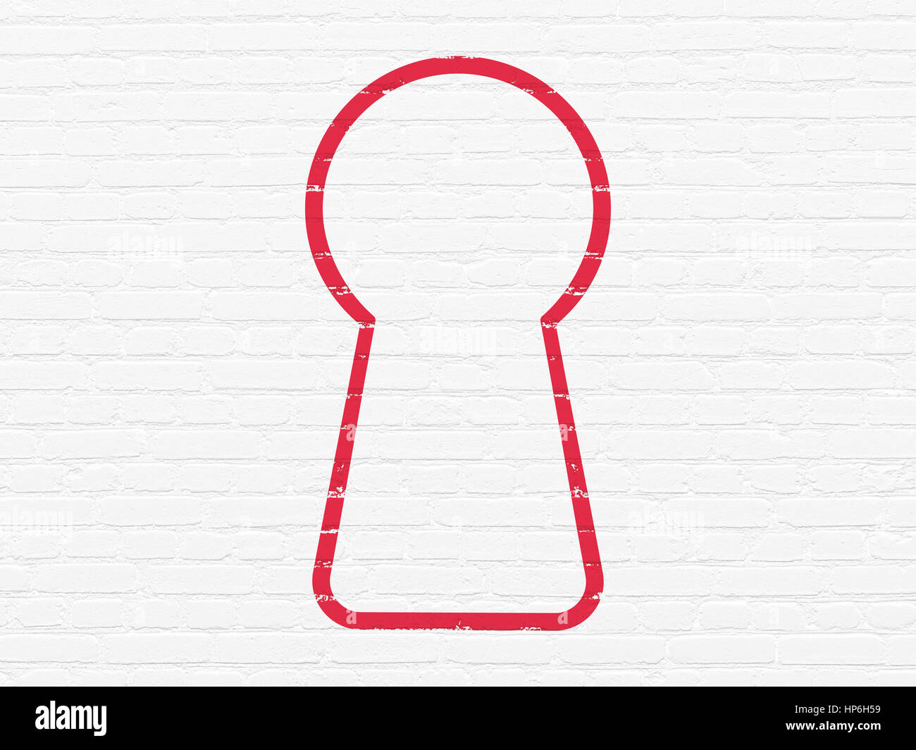 Protection concept: Painted red Keyhole icon on White Brick wall ...