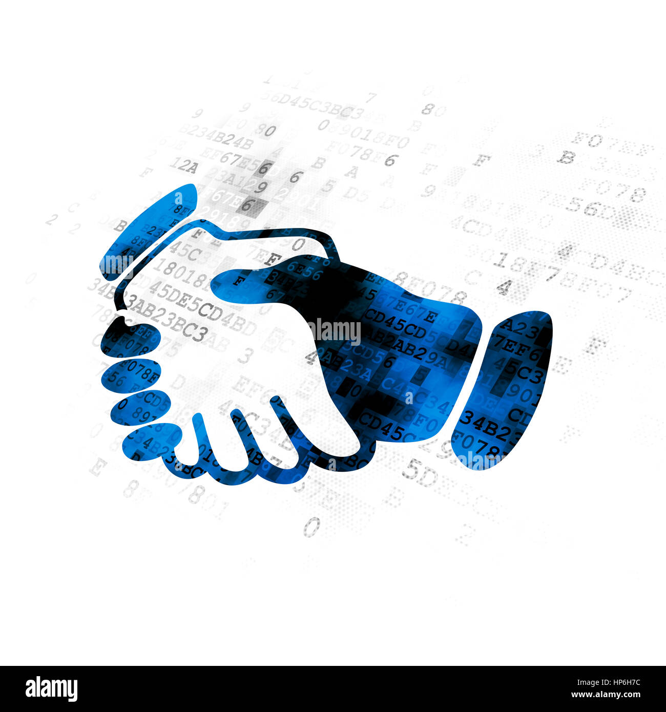 Business concept: Pixelated blue Handshake icon on Digital background ...