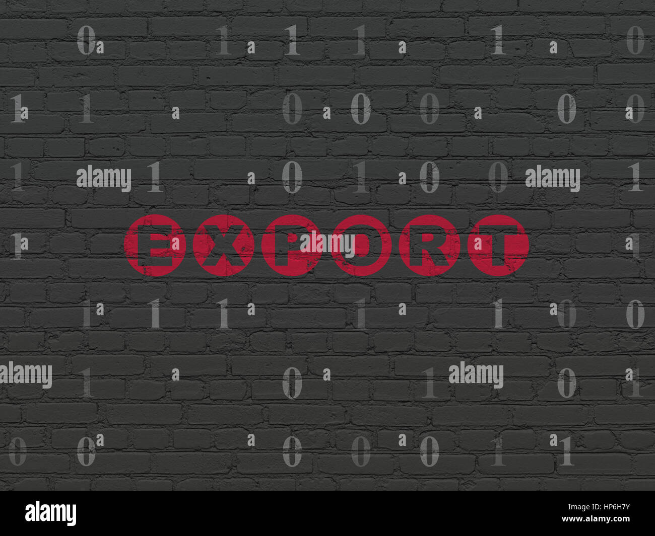 Business concept: Painted red text Export on Black Brick wall background with Binary Code Stock ...