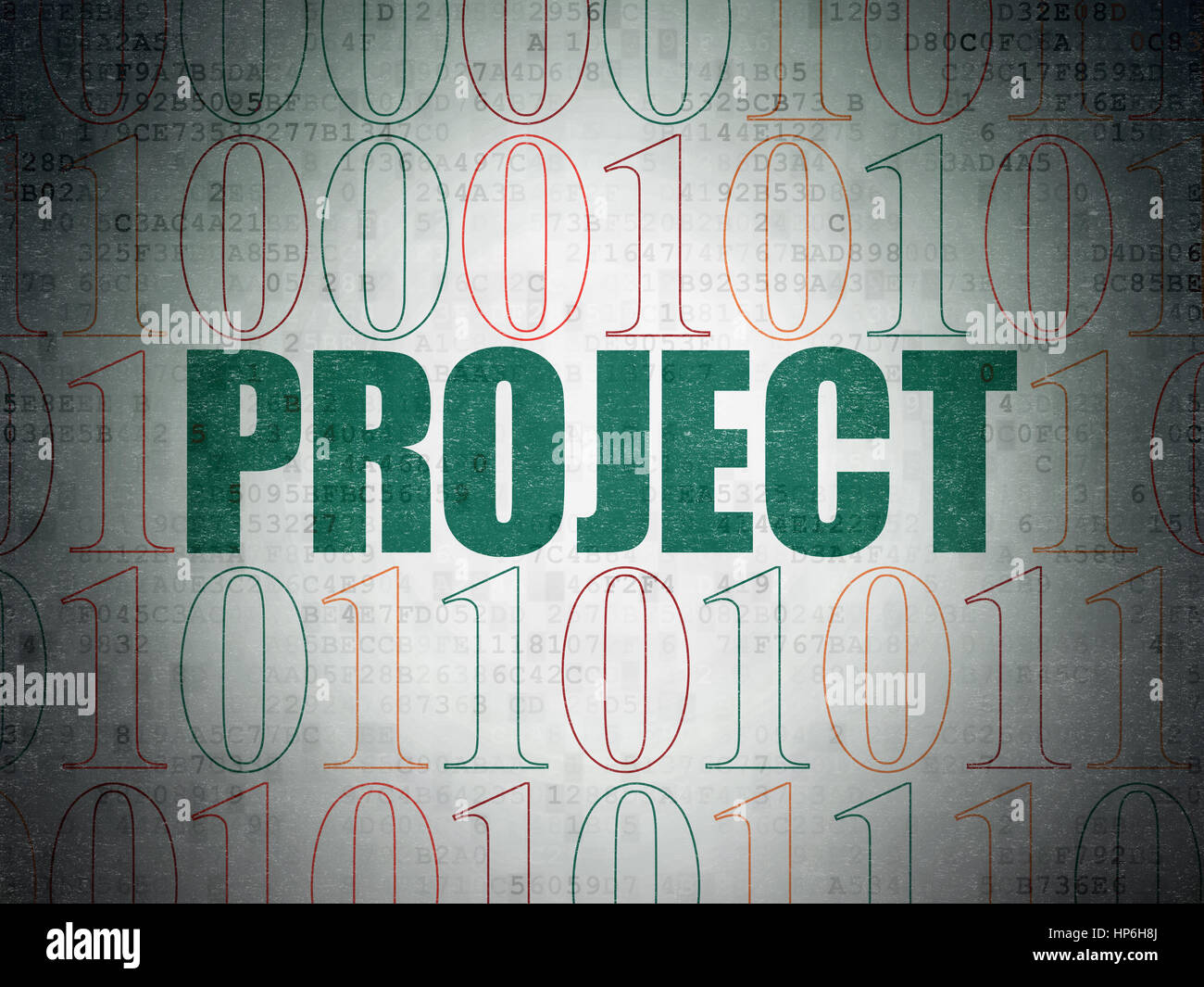 Business concept: Painted green text Project on Digital Data Paper background with Binary Code ...