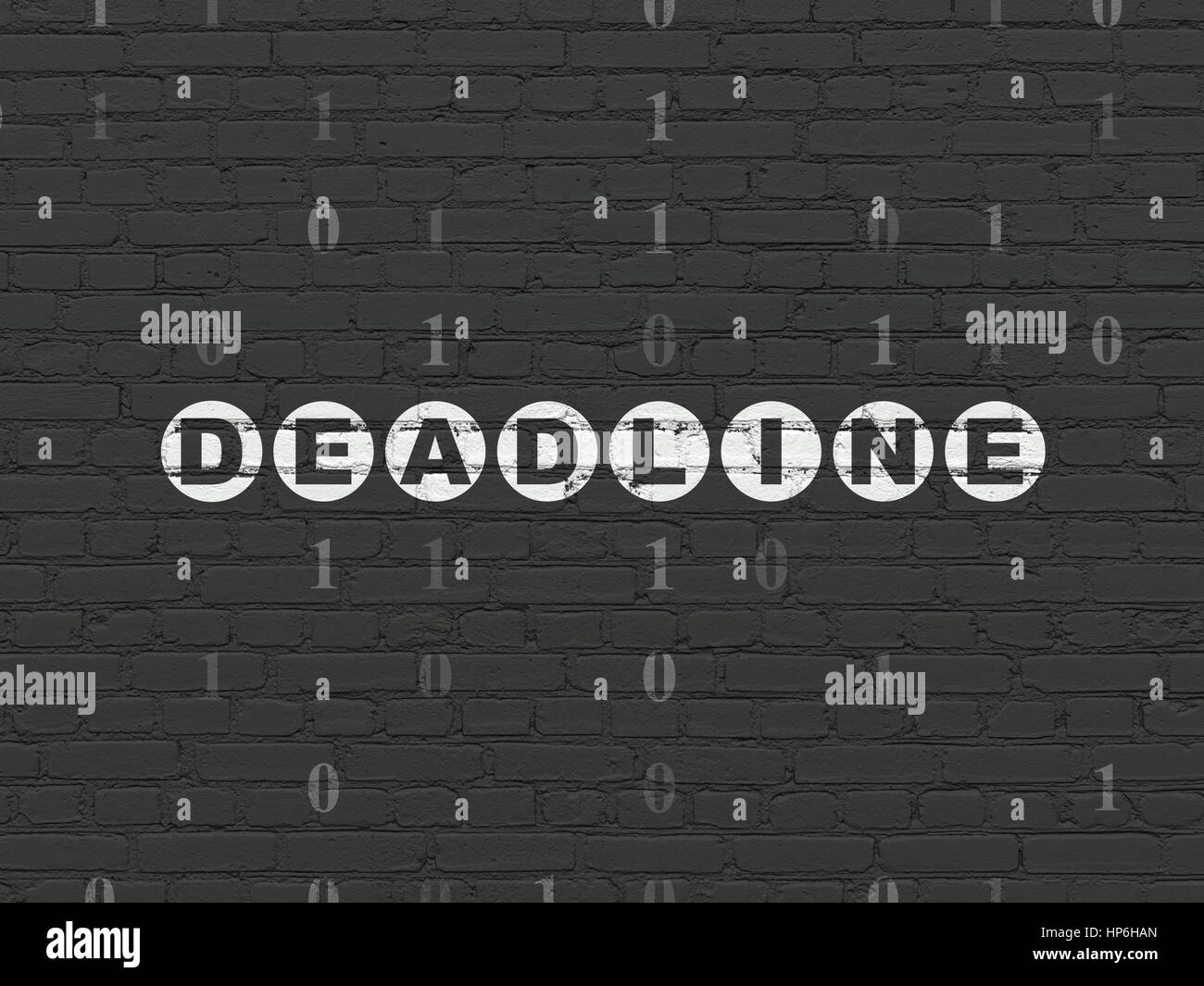 Finance concept: Painted white text Deadline on Black Brick wall background with Binary Code ...