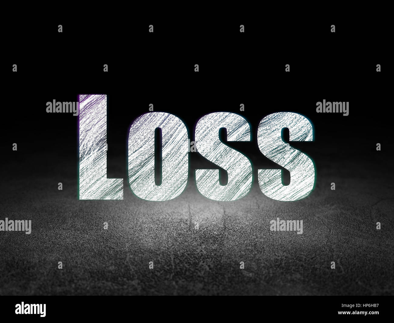 Business concept: Glowing text Loss in grunge dark room with Dirty ...