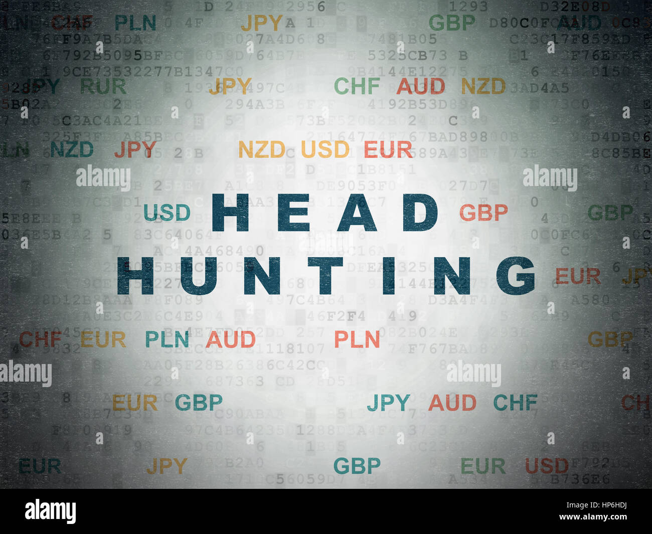 Business concept: Painted blue text Head Hunting on Digital Data Paper ...