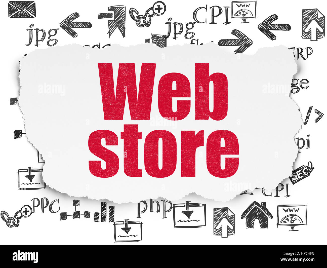 Web design concept: Painted red text Web Store on Torn Paper background with Hand Drawn Site ...