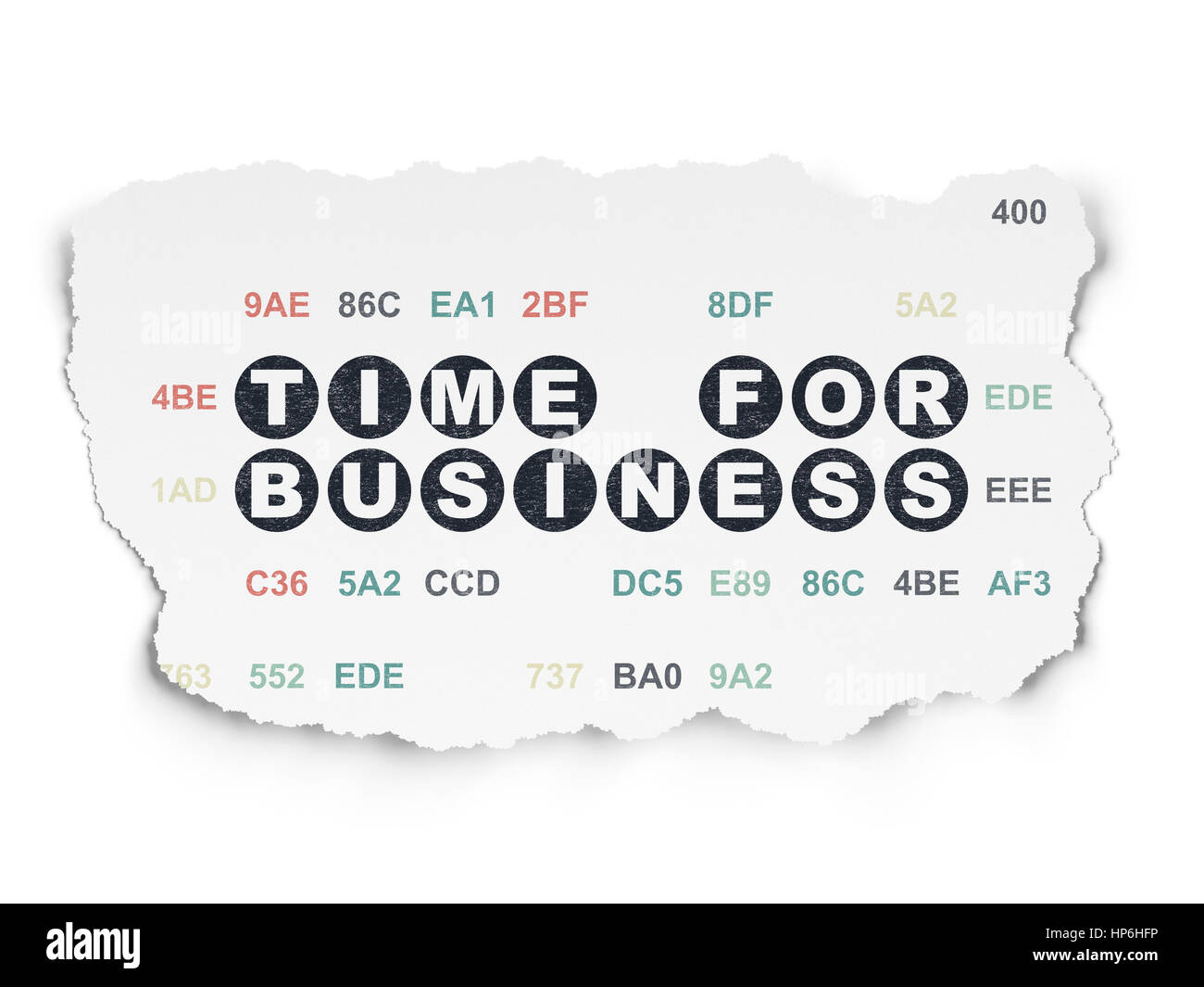 Time concept: Painted black text Time for Business on Torn Paper background with Hexadecimal ...