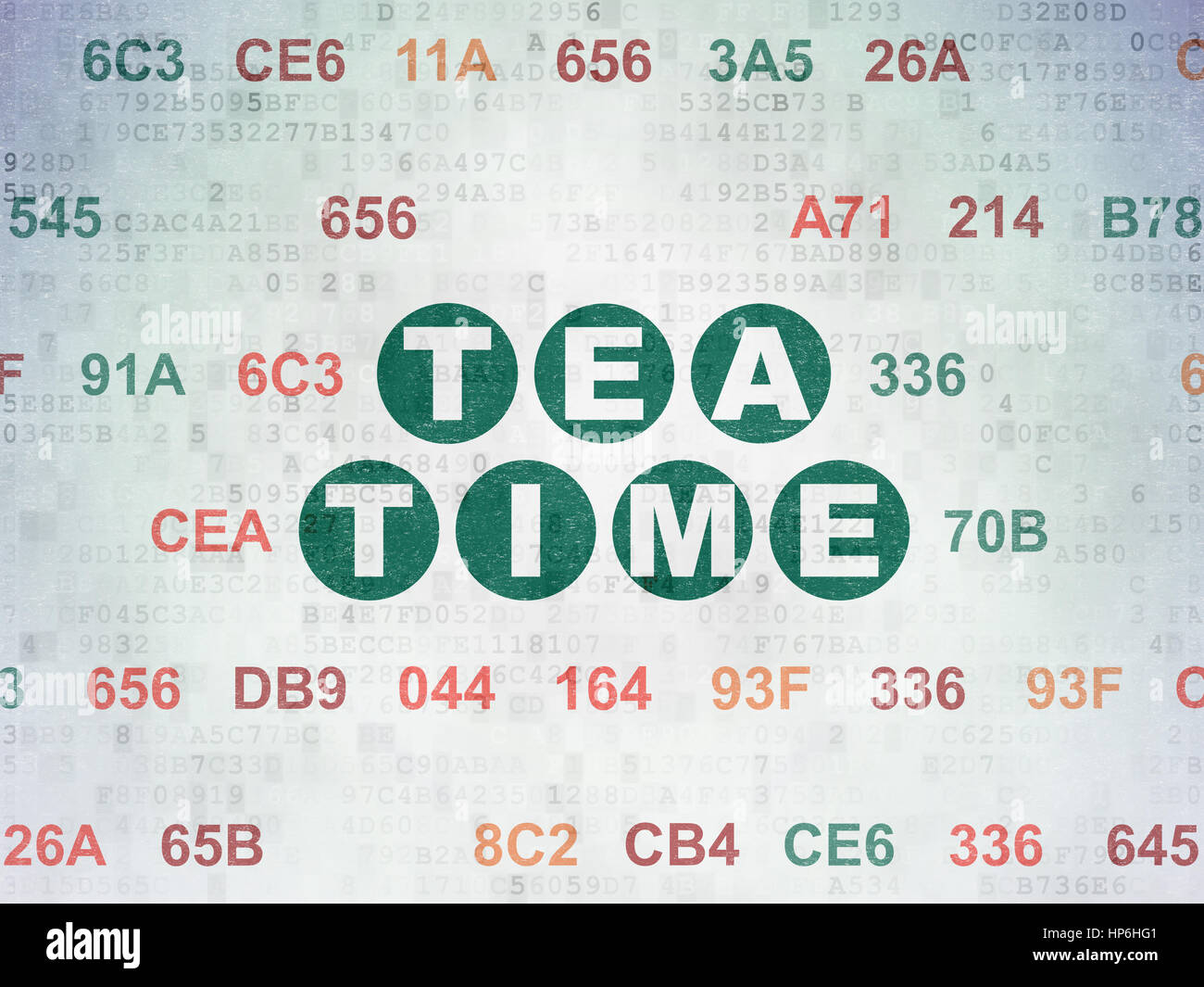 Time concept: Painted green text Tea Time on Digital Data Paper ...