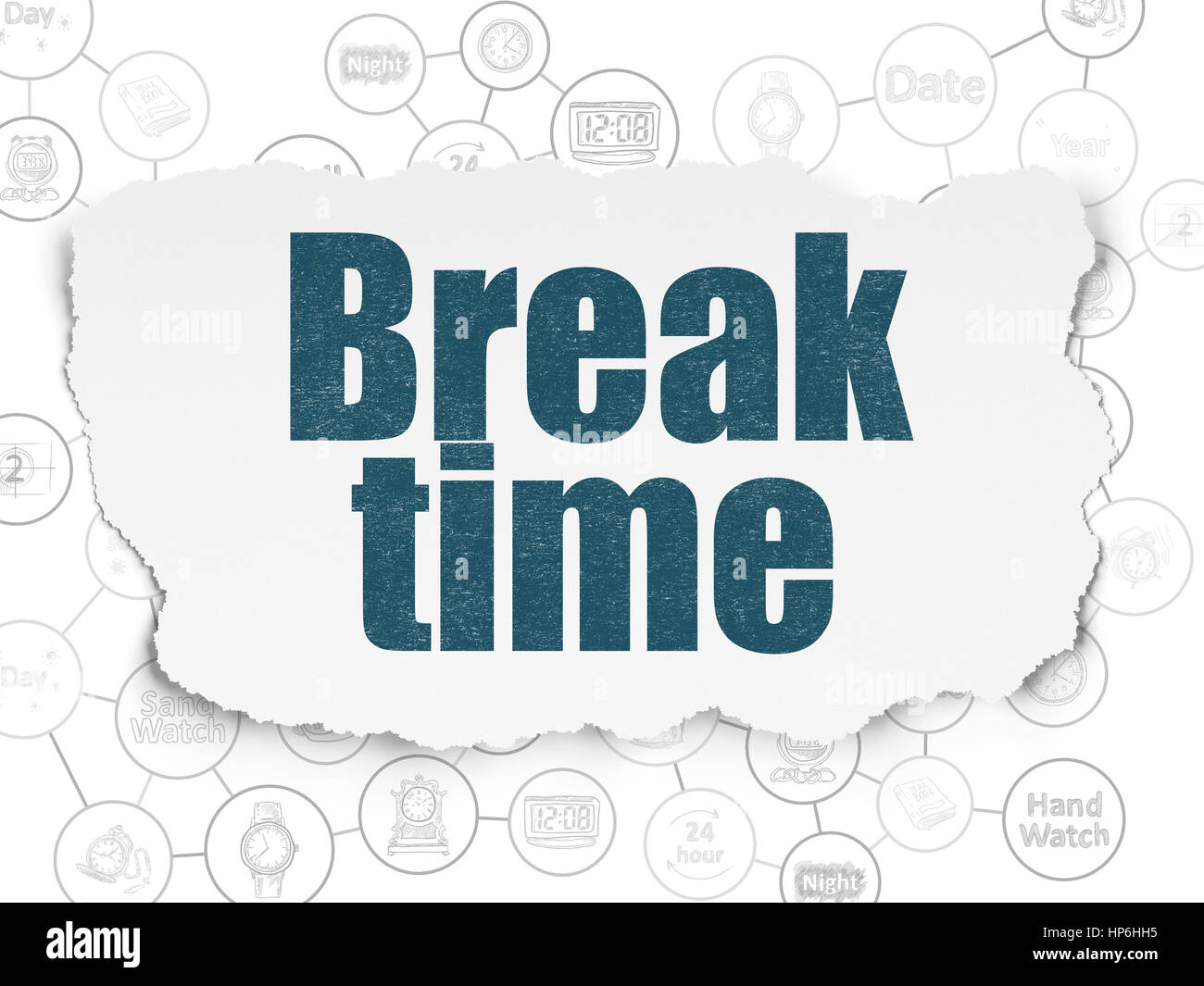 Time concept: Painted blue text Break Time on Torn Paper background ...
