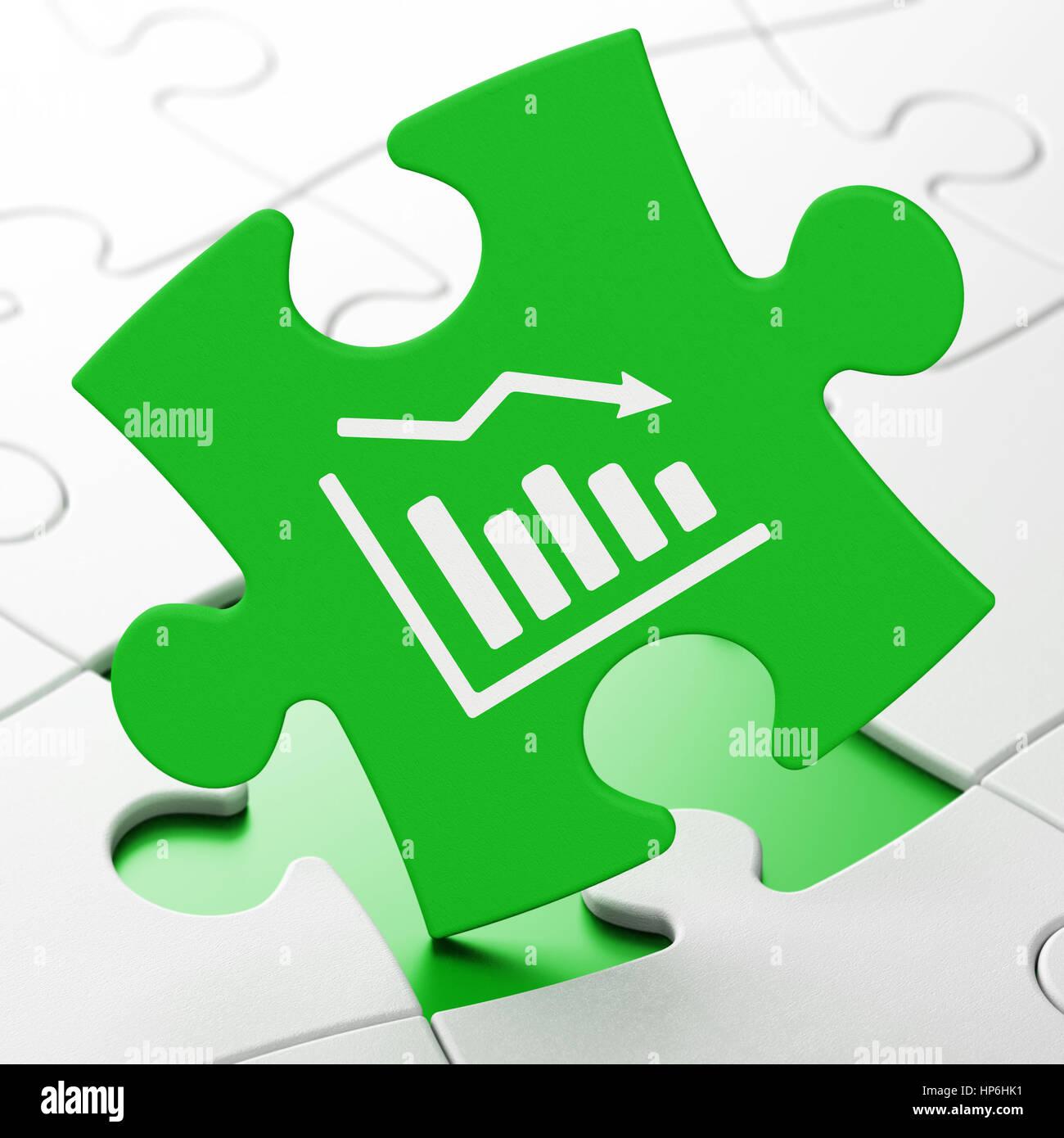 Marketing concept: Decline Graph on Green puzzle pieces background, 3D ...