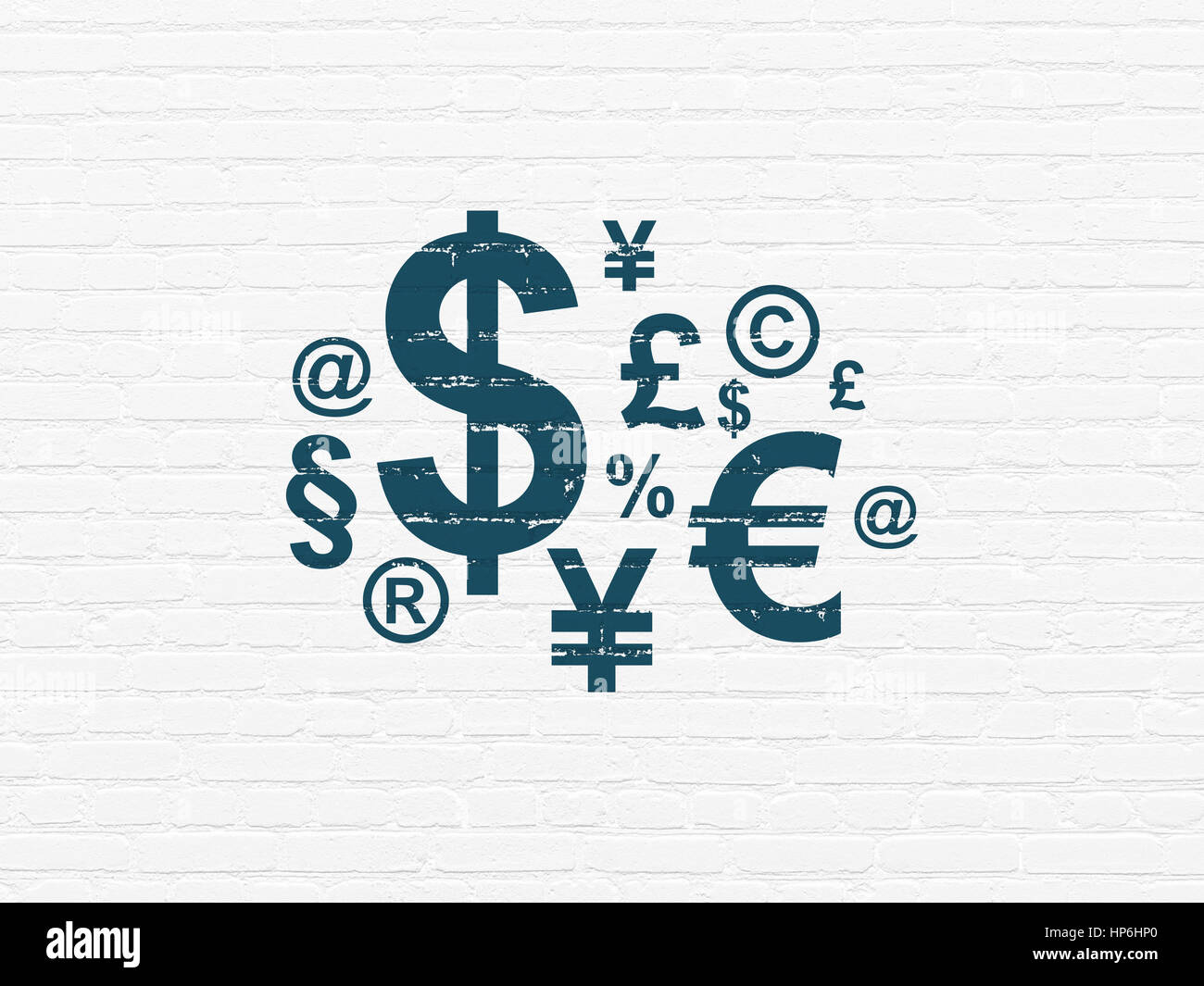 Advertising concept: Painted blue Finance Symbol icon on White Brick ...