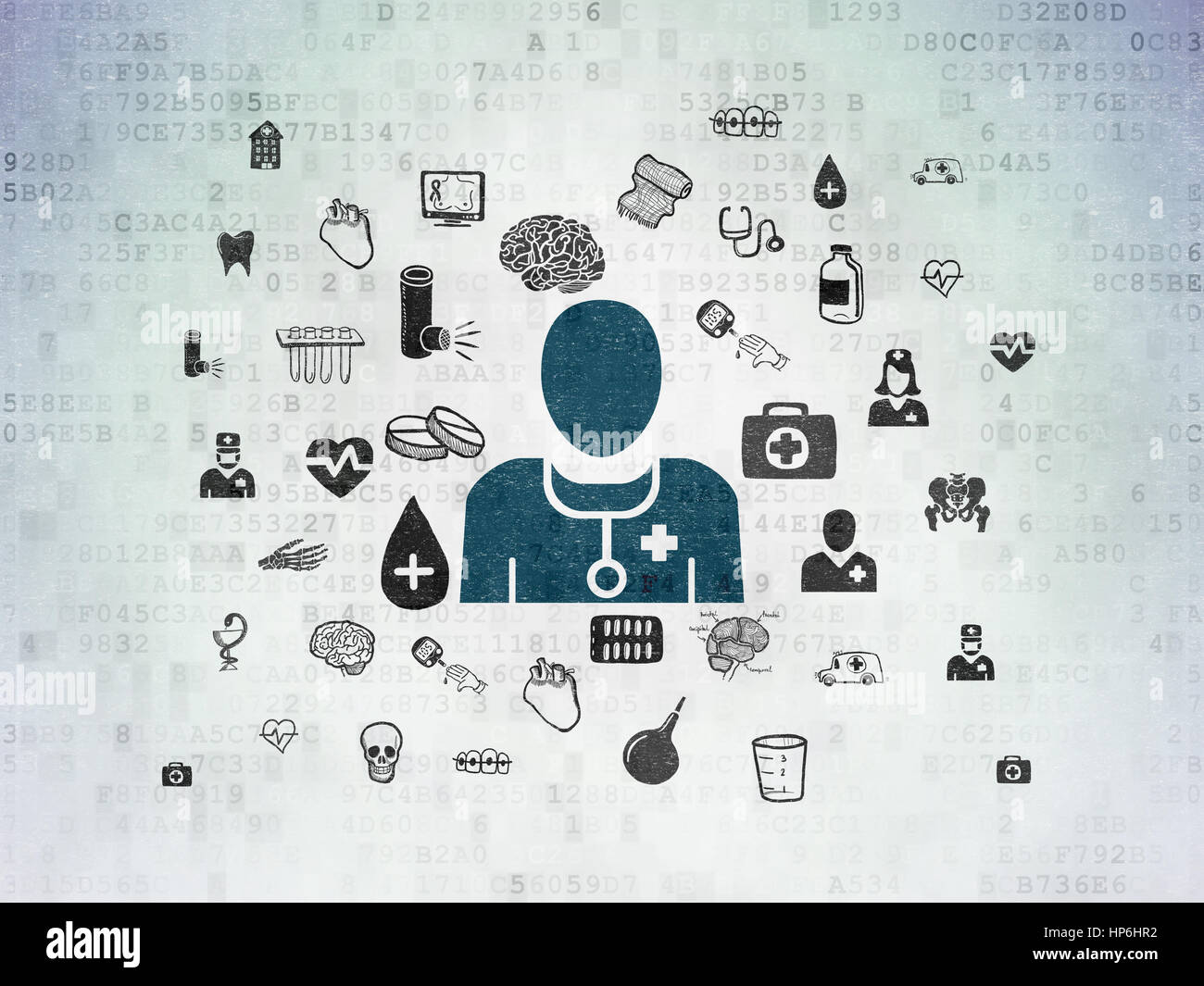 Healthcare concept: Painted blue Doctor icon on Digital Data Paper ...