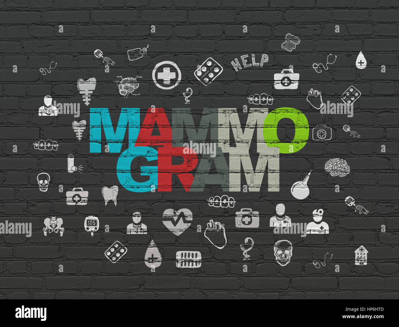 Medicine concept: Painted multicolor text Mammogram on Black Brick wall ...