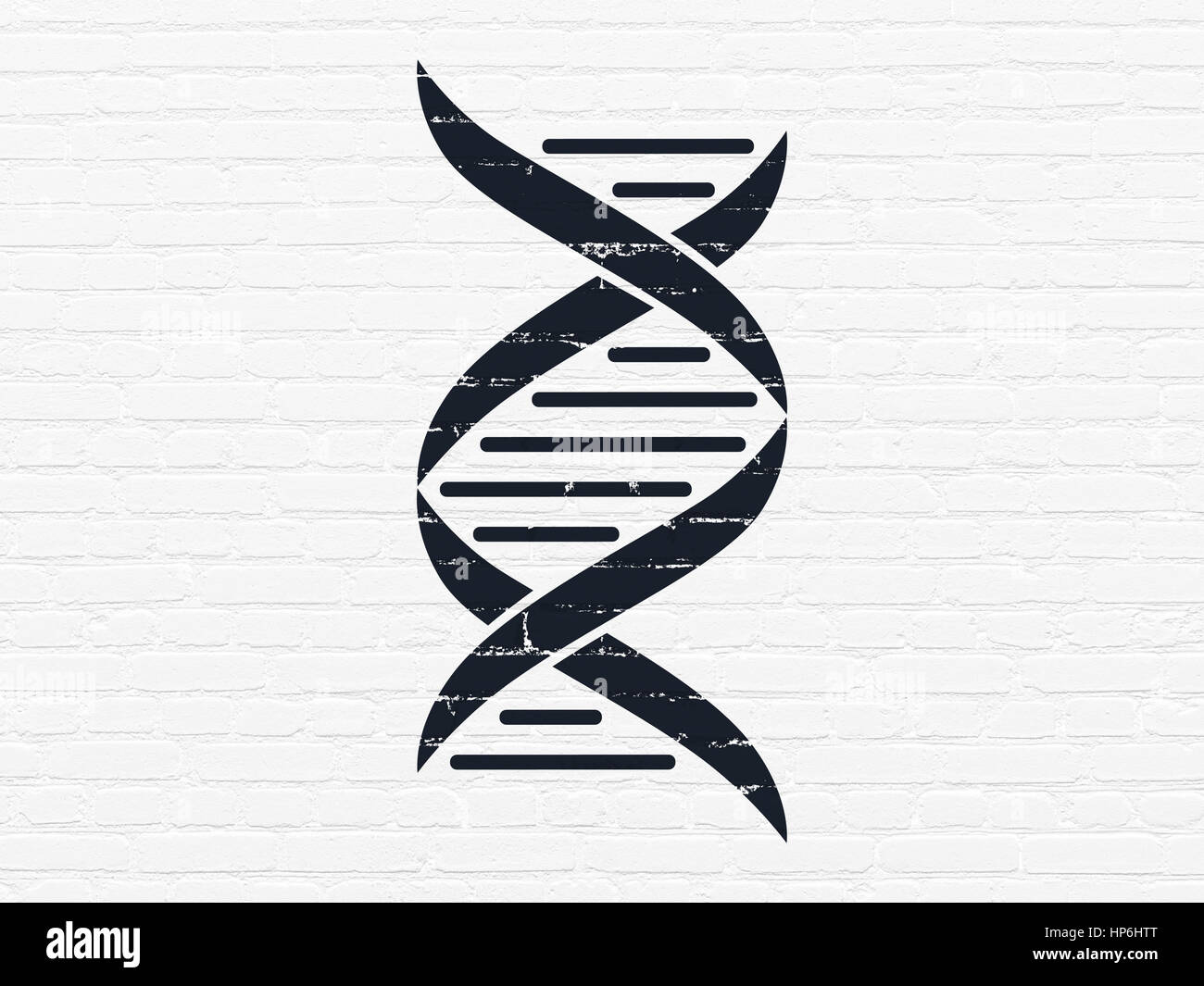 Science concept: Painted black DNA icon on White Brick wall background ...