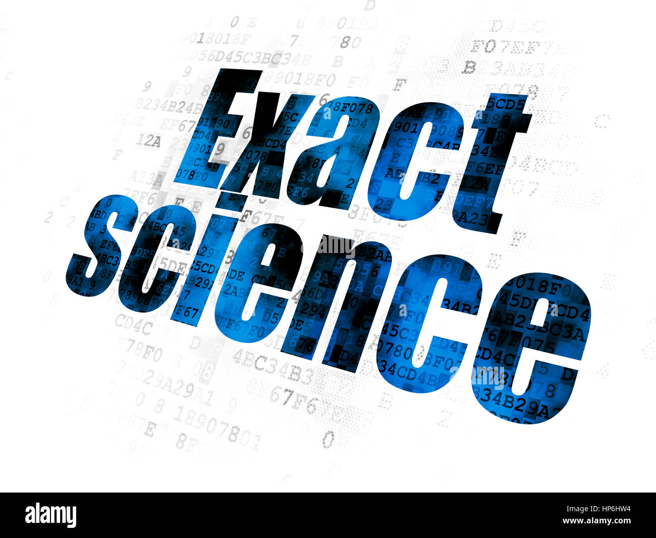 Science concept: Pixelated blue text Exact Science on Digital ...