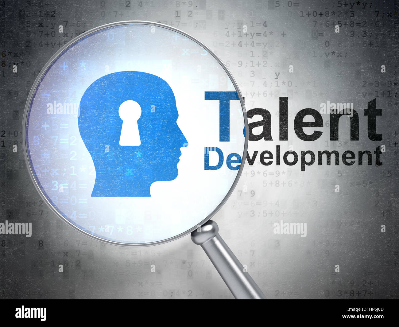 Learning concept: magnifying optical glass with Head With Keyhole icon ...