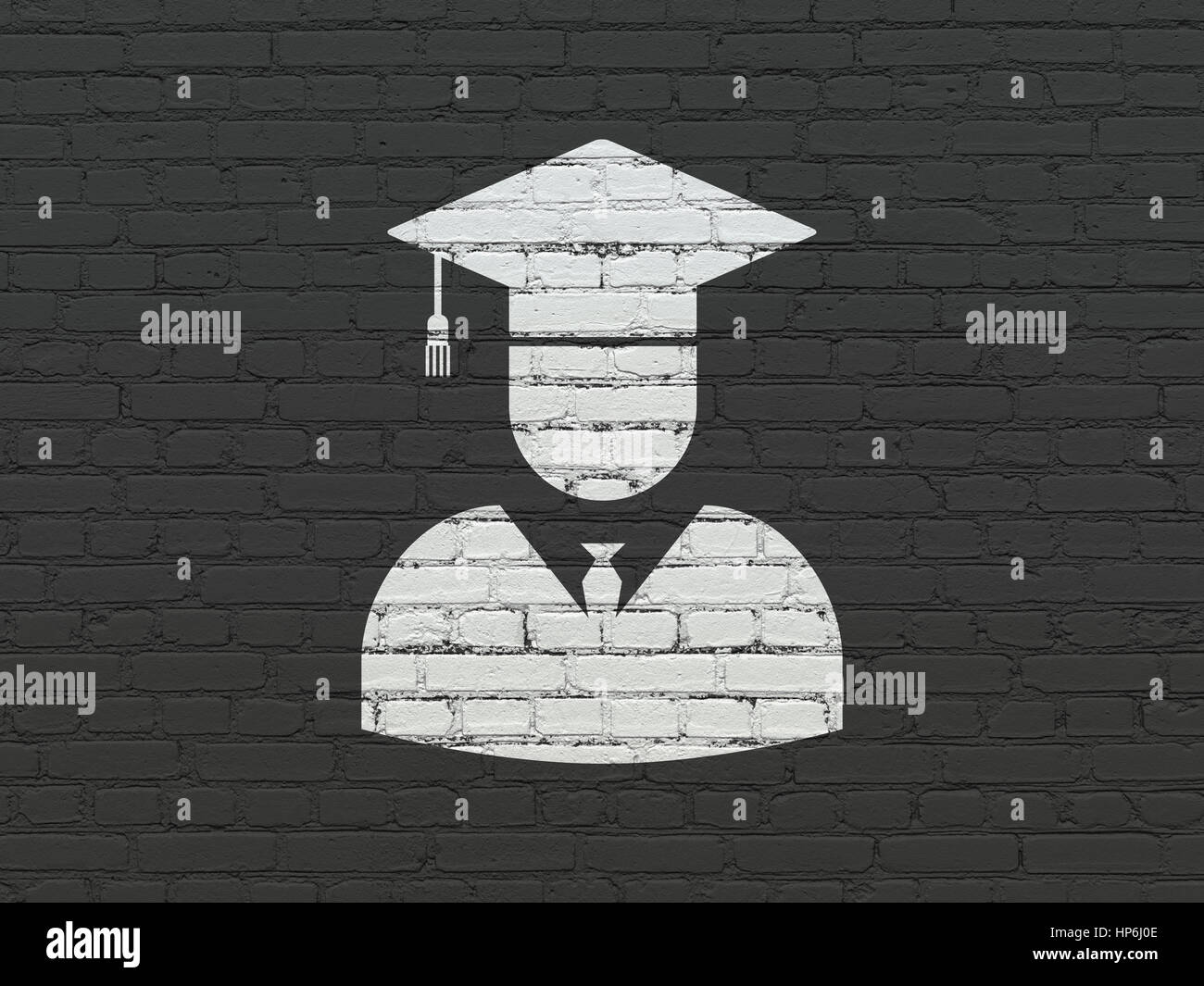 Learning concept: Painted white Student icon on Black Brick wall ...