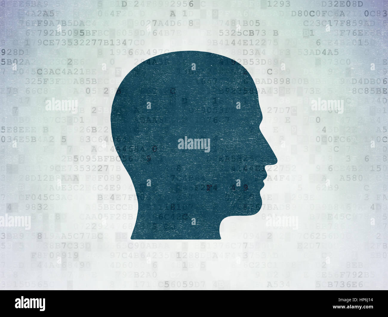 Studying concept: Painted blue Head icon on Digital Data Paper ...